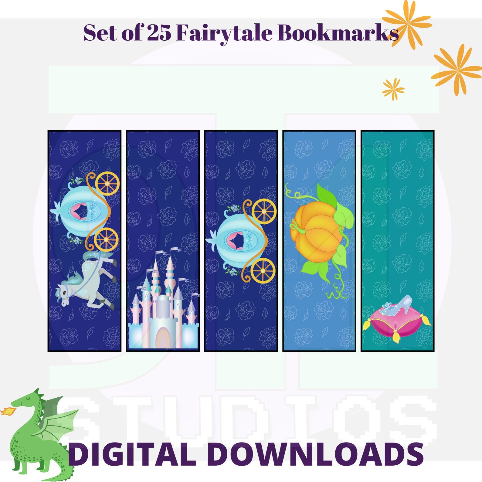 Set of 25 Fairytale Digital Bookmarks to Download and Print Silhouette ...