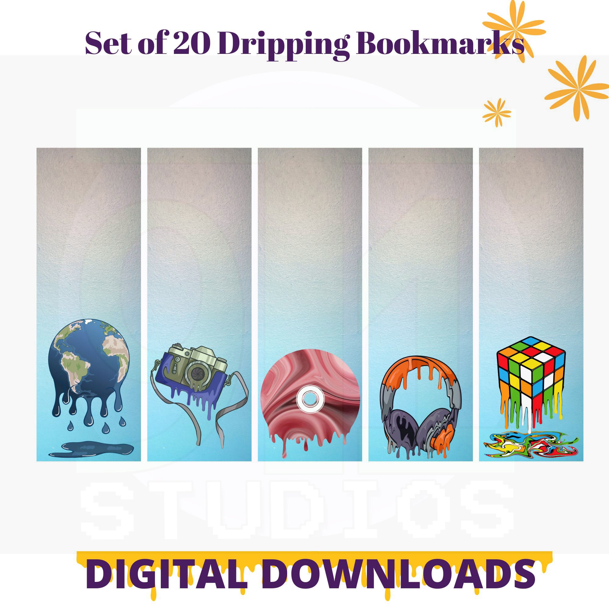 Set of 20 Dripping Digital Bookmarks to Download and Print - Silhouette ...