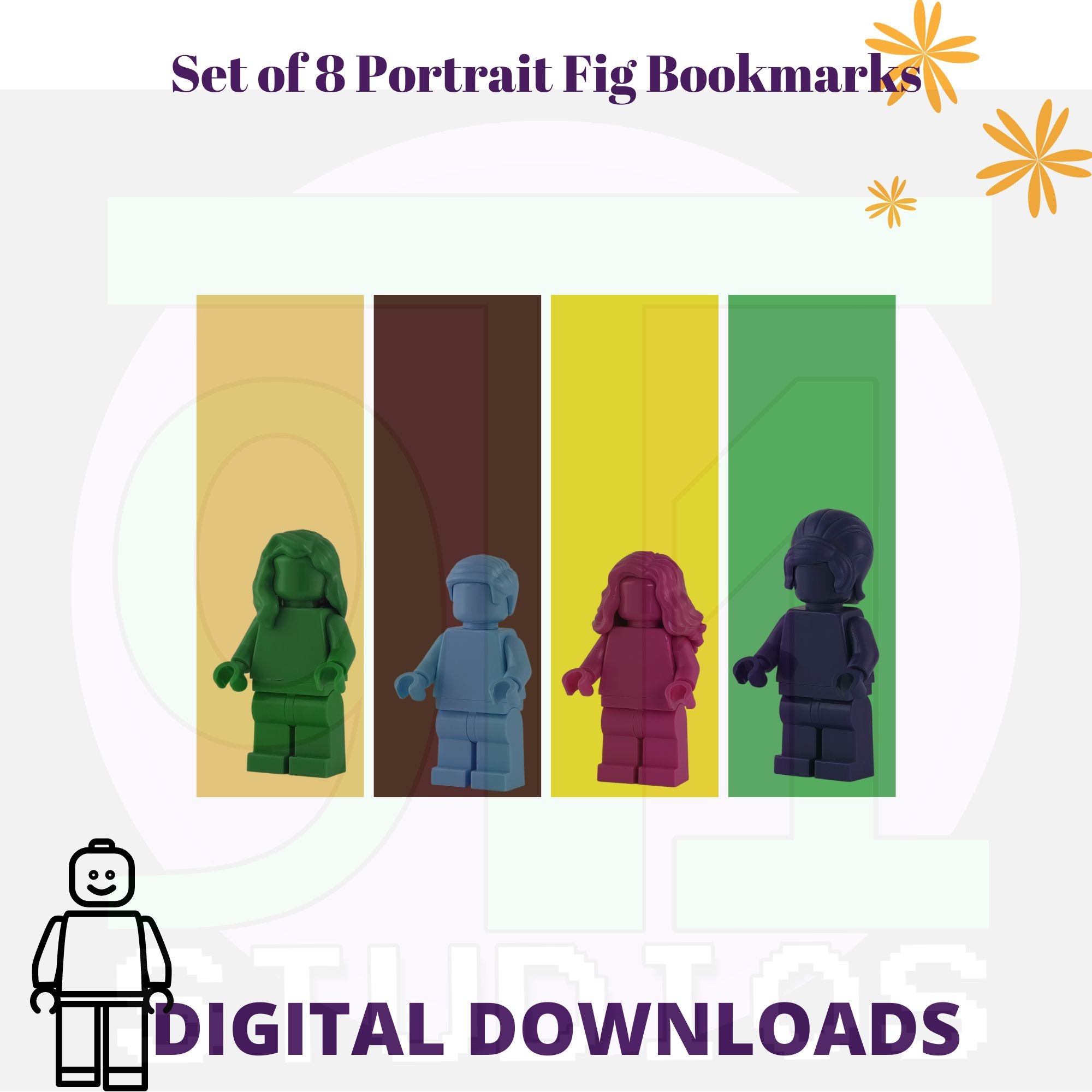 Set of 8 Portrait Brick Collection Digital Bookmarks to Download and ...