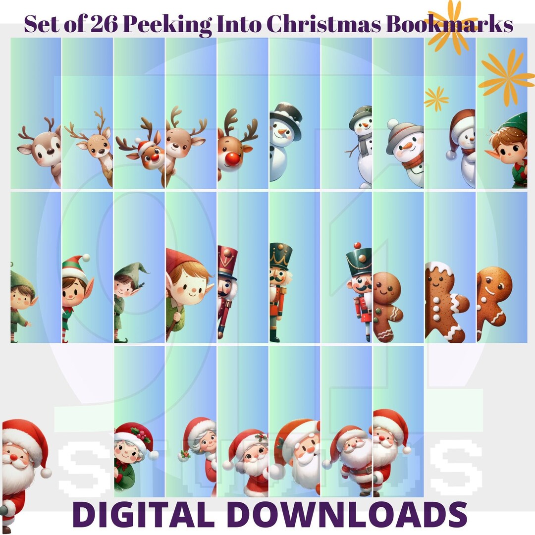 Set of 26 Peeking Into Christmas Bookmarks to Download and Print ...