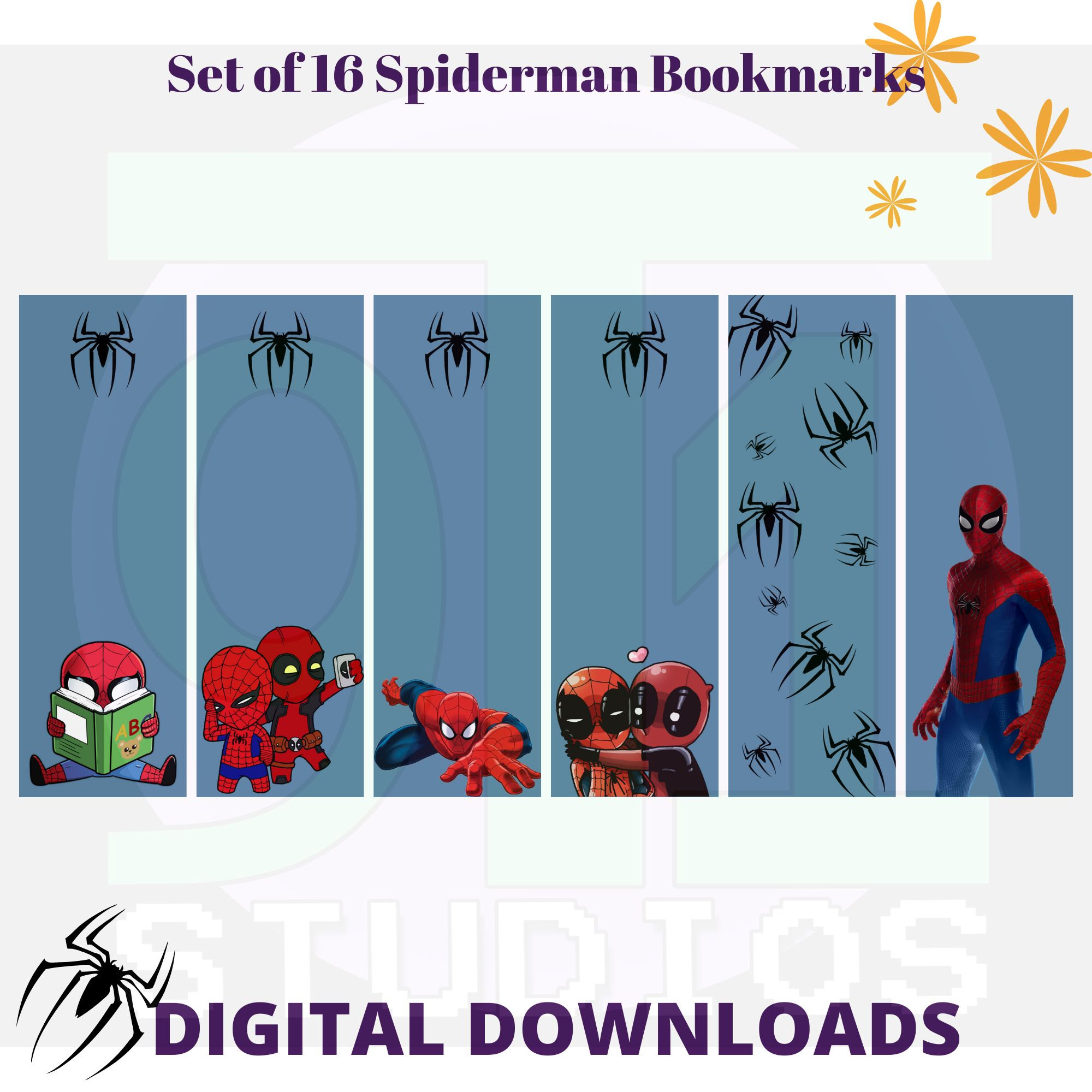 Set of 16 Spiderman Digital Bookmarks to Download and Print ...
