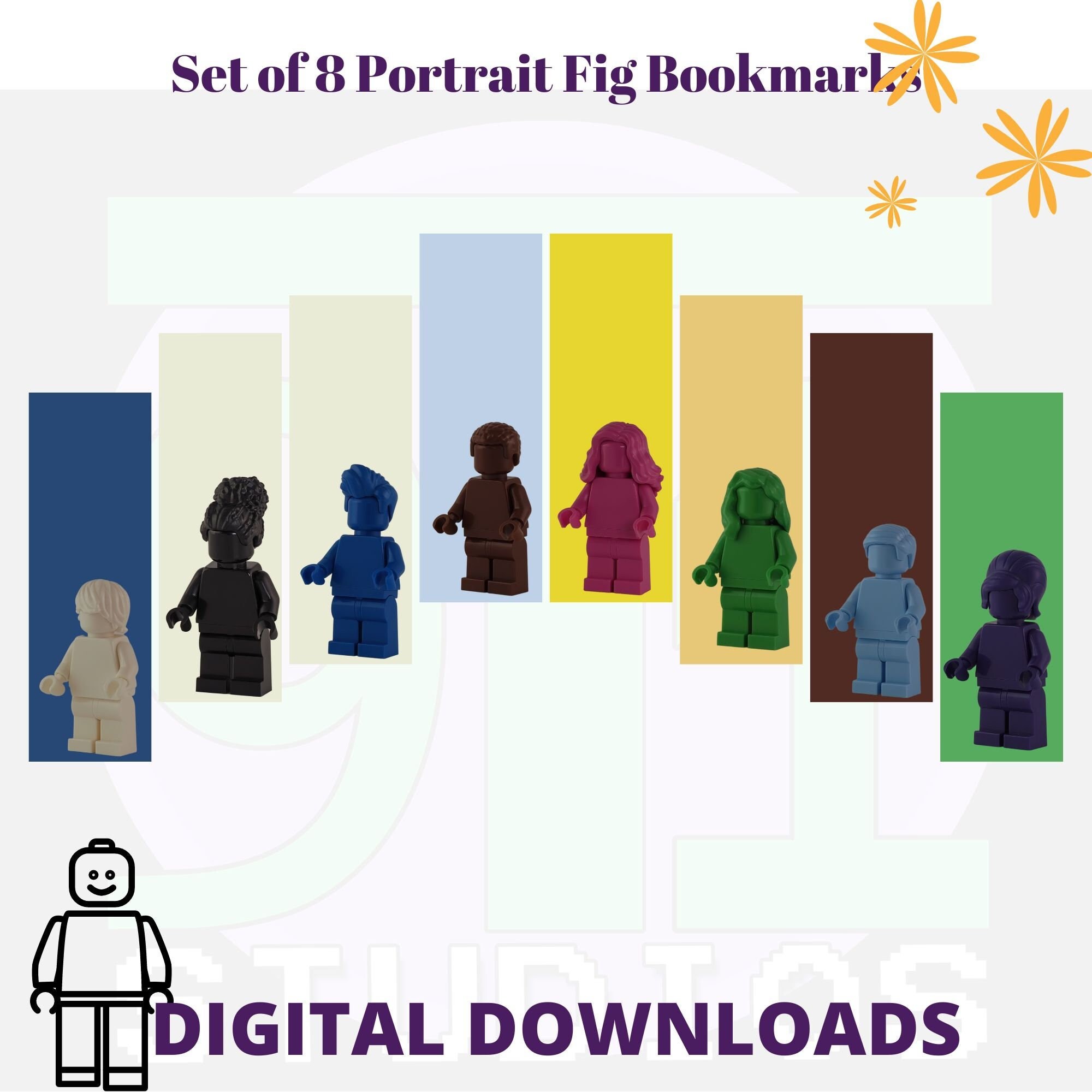 Set of 8 Portrait Brick Collection Digital Bookmarks to Download and ...