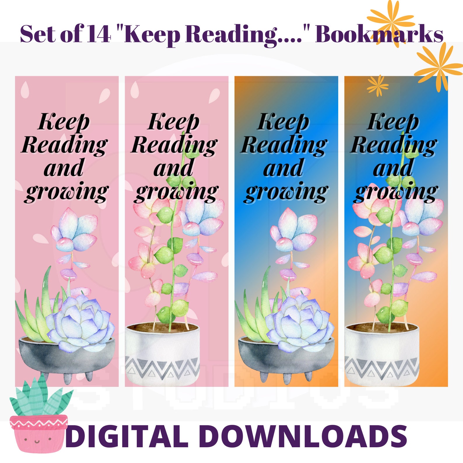 Set of 14 Keep Reading and Growing Digital Bookmarks to Download and ...