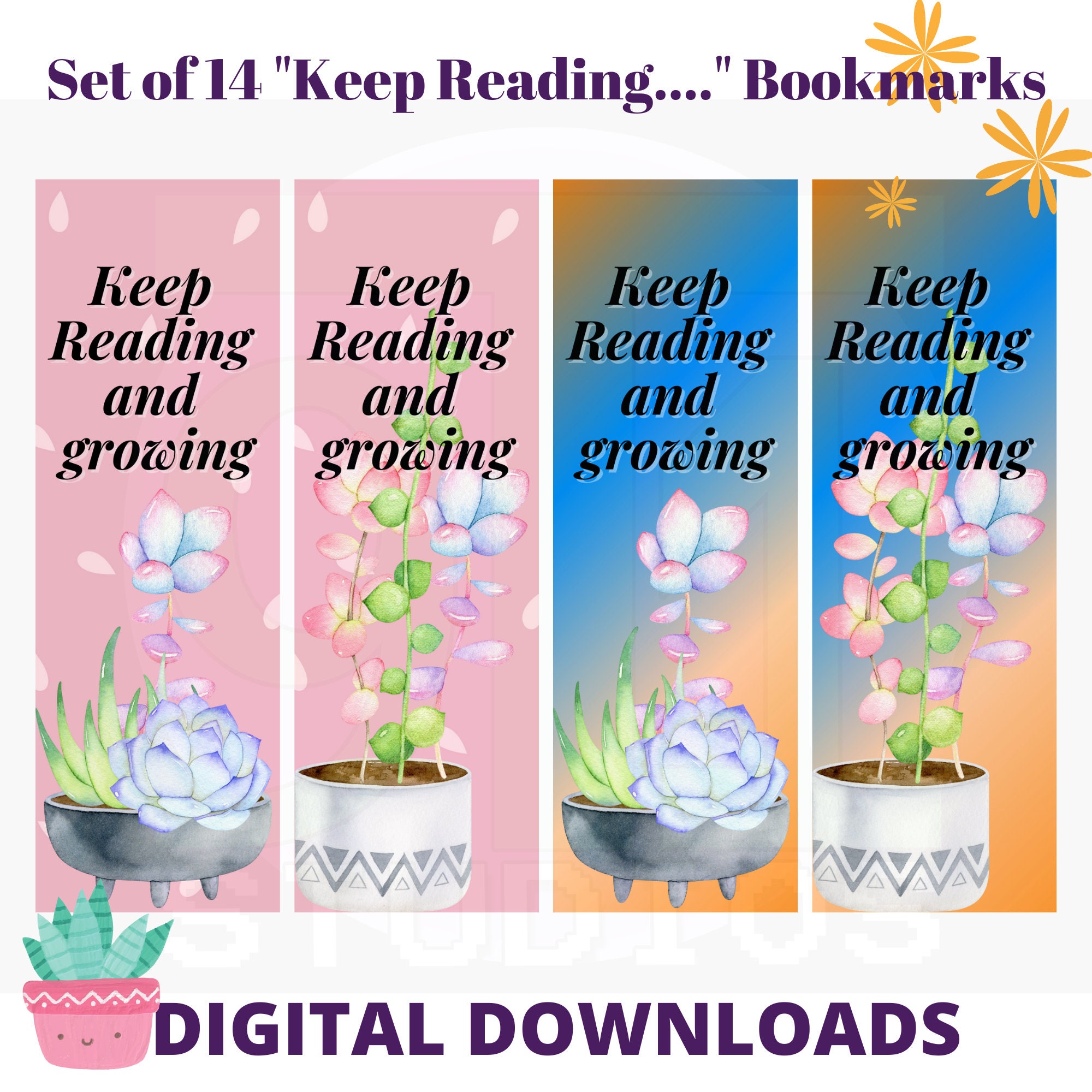 Set of 14 Keep Reading and Growing Digital Bookmarks to Download and ...
