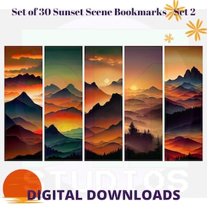 Set of 30 Sunset Digital Bookmarks to Download and Print - Silhouette ...