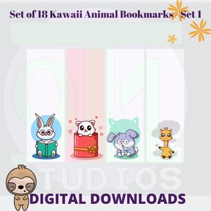 Set of 18 Kawaii Animal Digital Bookmarks to Download and Print ...