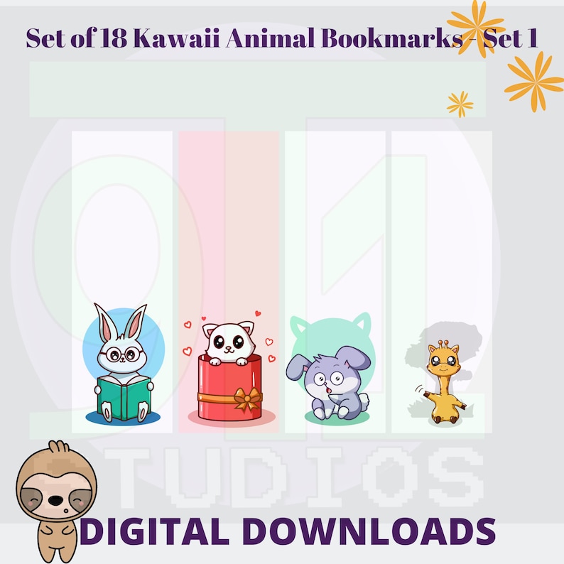 Set of 18 Kawaii Animal Digital Bookmarks to Download and Print ...