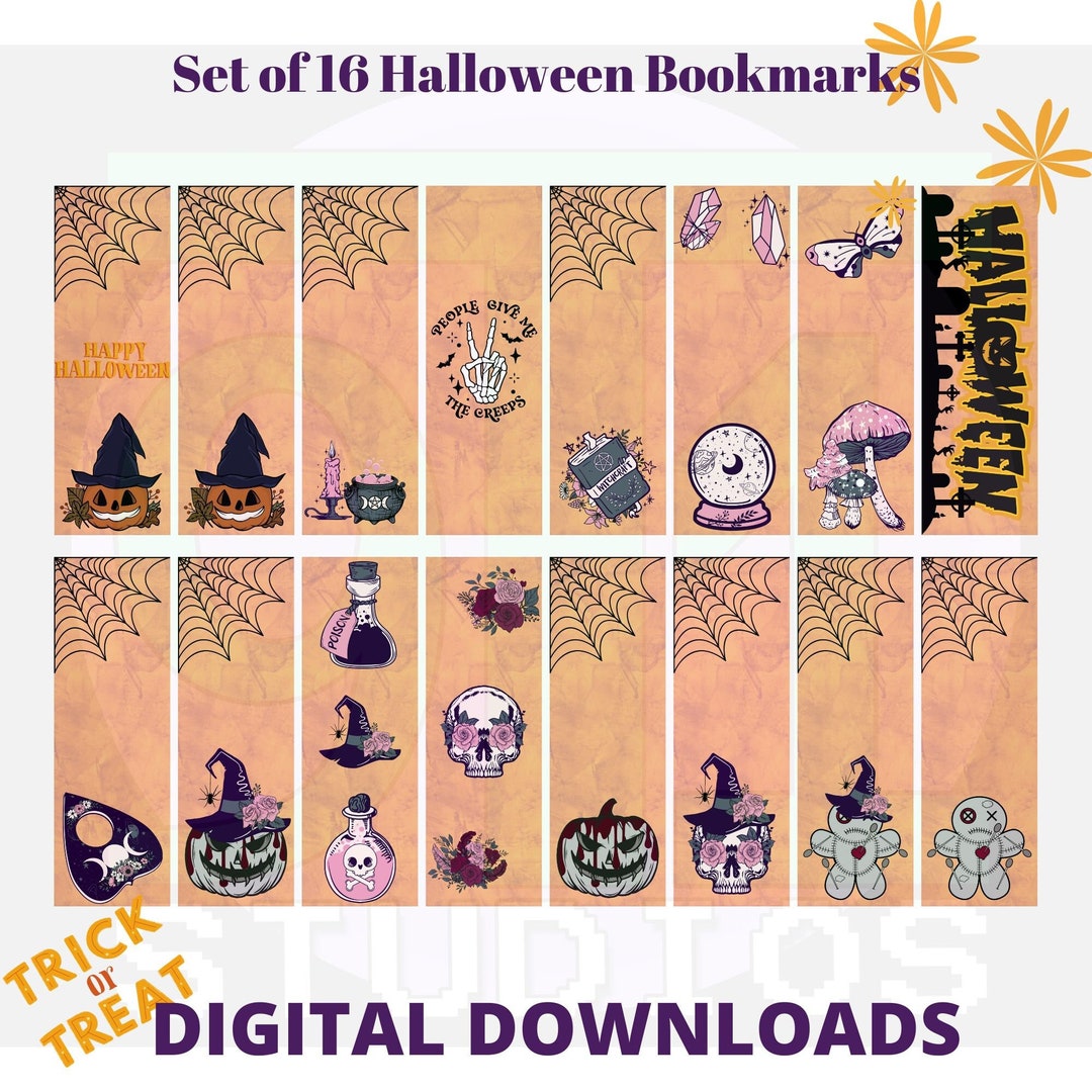 Set of 16 Halloween Witches Digital Bookmarks to Download and Print ...