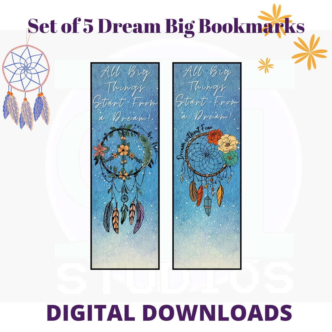 Set of 5 Dream Big Digital Bookmarks to Download and Print - Silhouette ...