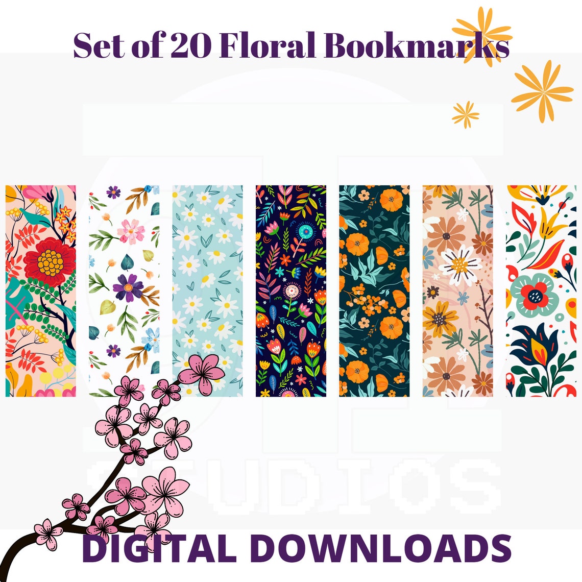 Set of 20 Floral Digital Bookmarks to Download and Print - Etsy