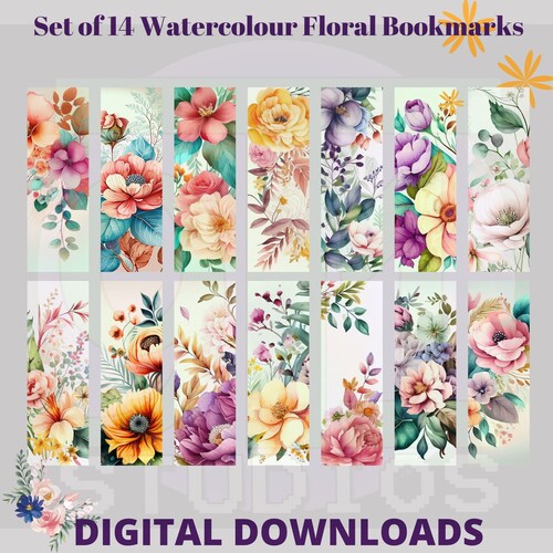 Set of 14 Watercolour Flower Digital Bookmarks to Download and - Etsy