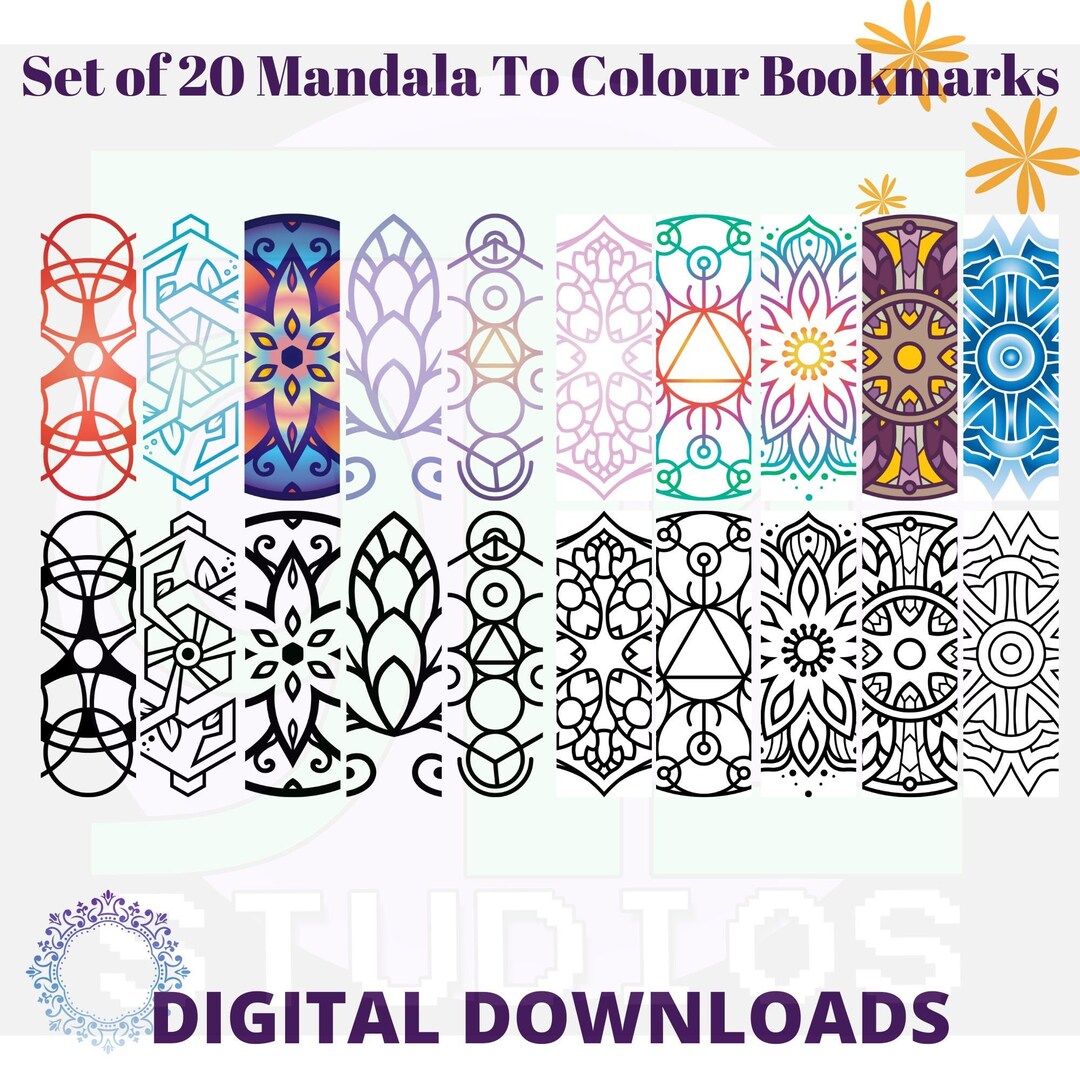 Set of 20 Mandala to Colour Digital Bookmarks to Download and Print ...