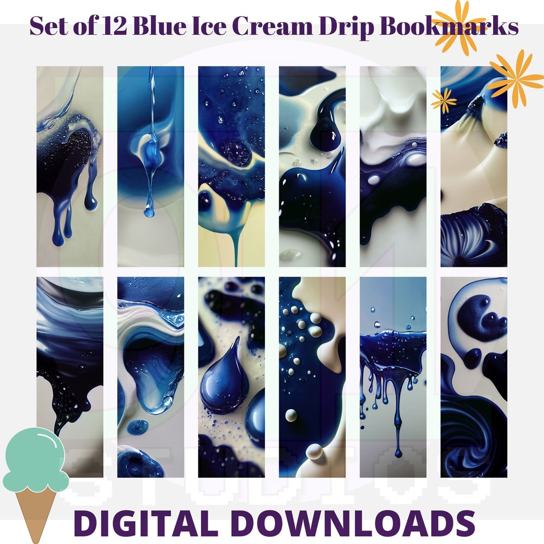 Set of 12 Blue Ice Cream Drip Digital Bookmarks to Download and Print ...