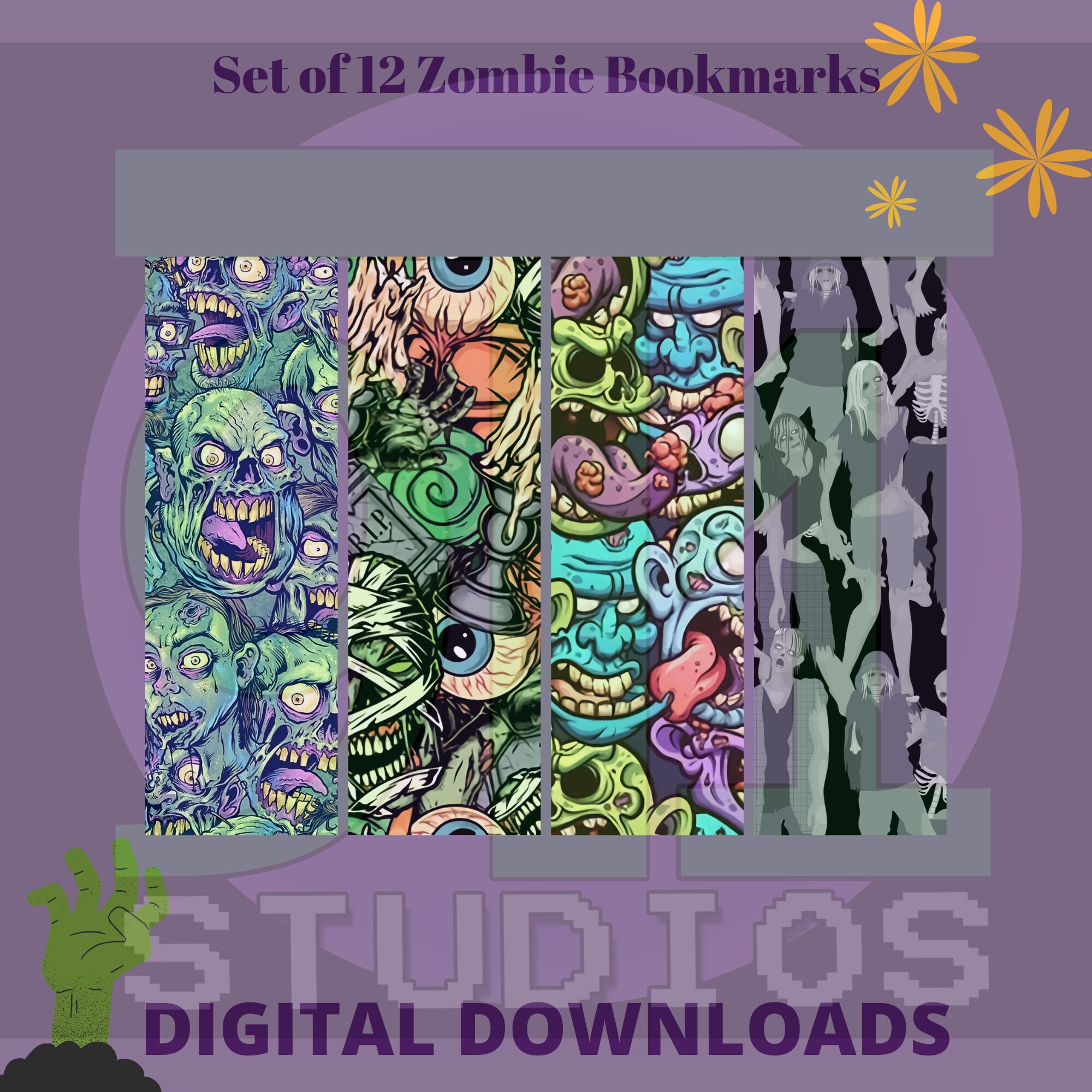 Set of 12 Zombie Digital Bookmarks to Download and Print - Silhouette ...