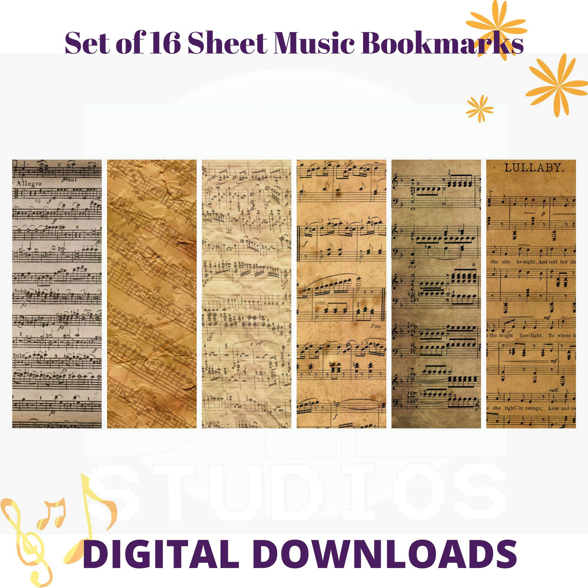 Set of 16 Sheet Music Digital Bookmarks to Download and Print ...