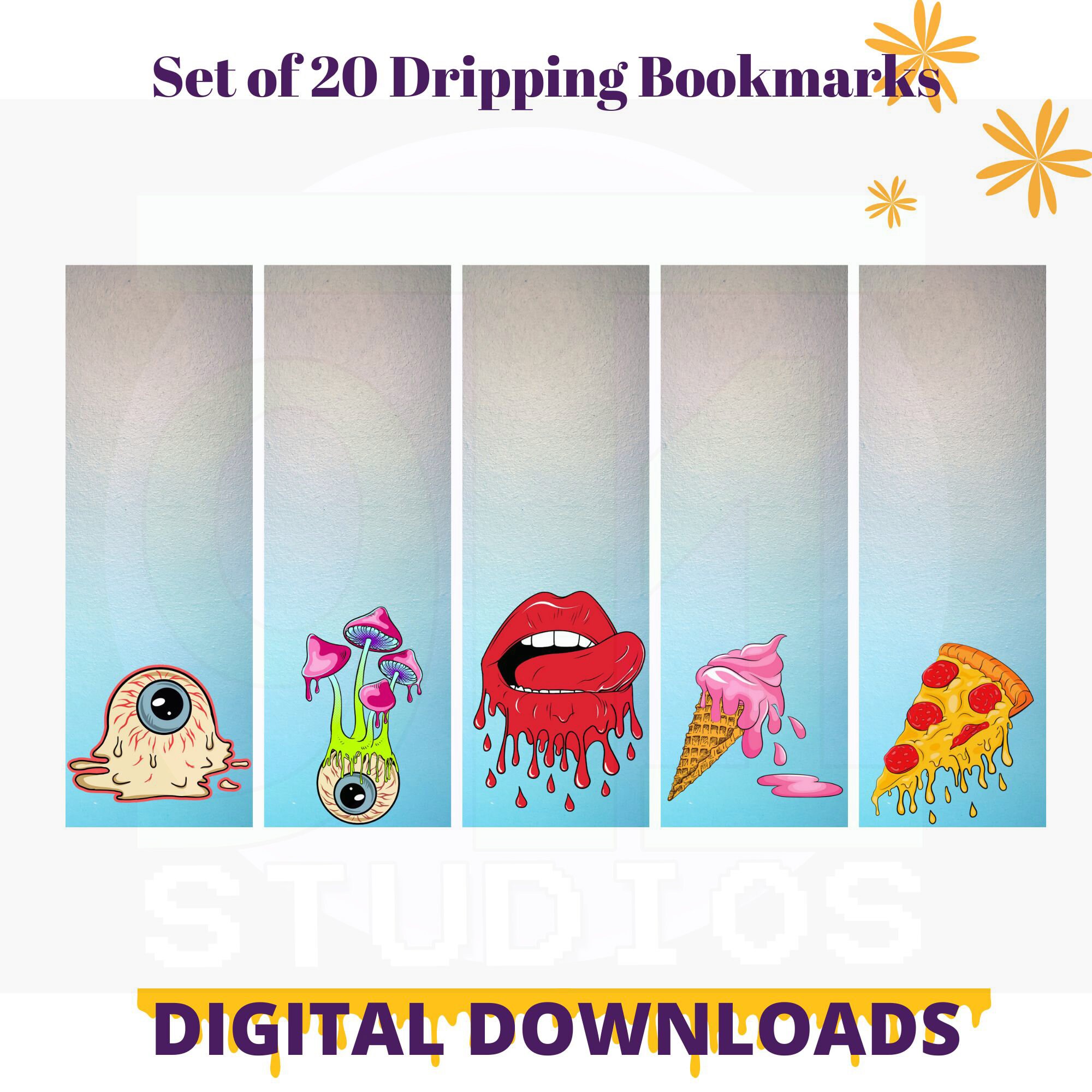 Set of 20 Dripping Digital Bookmarks to Download and Print - Silhouette ...