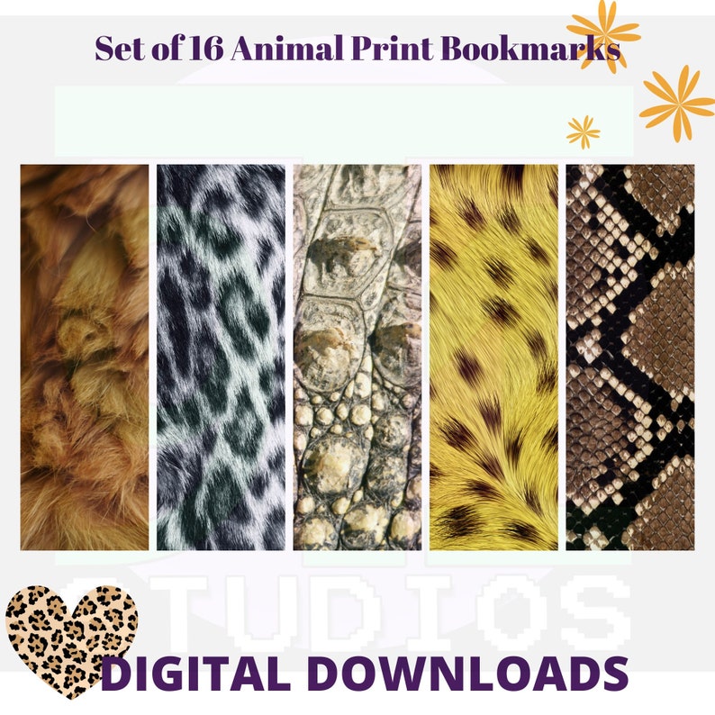 Set of 16 Animal Print Digital Bookmarks to Download and Print ...