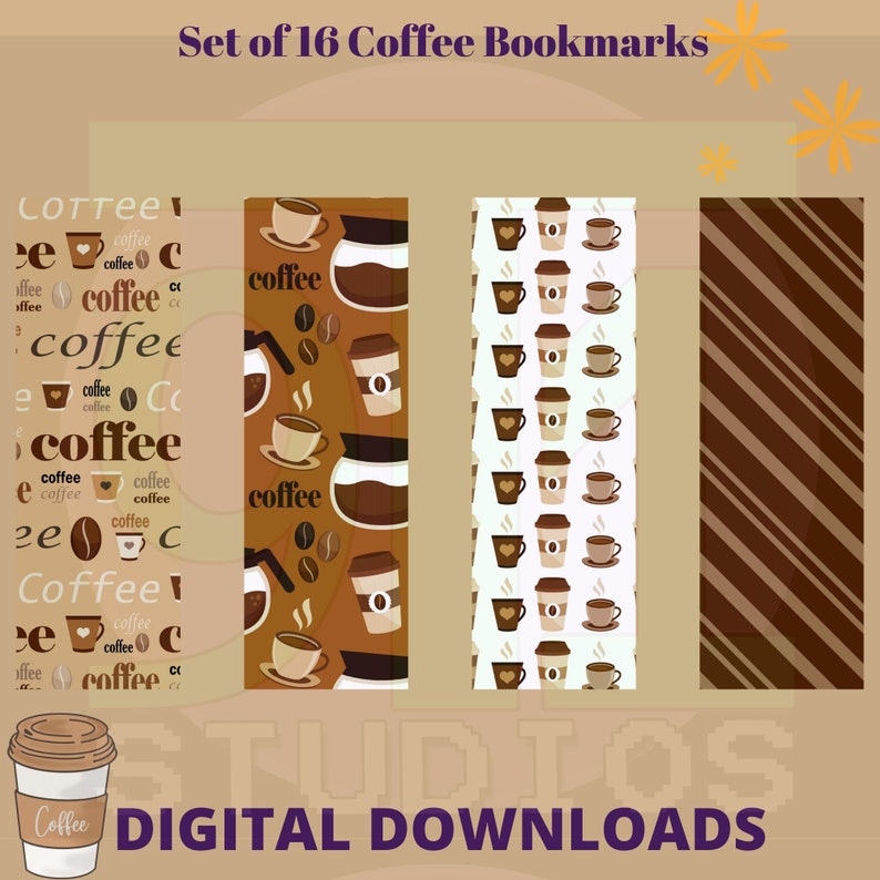 Set of 16 Coffee Digital Bookmarks to Download and Print - Silhouette ...