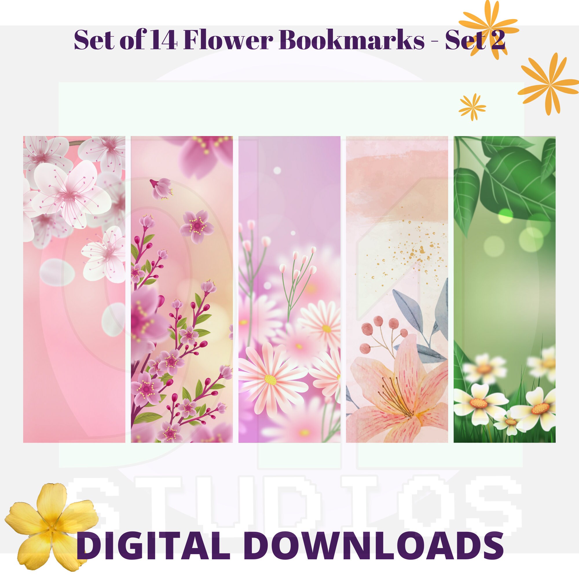 Set of 14 Flower Digital Bookmarks to Download and Print - Etsy Australia