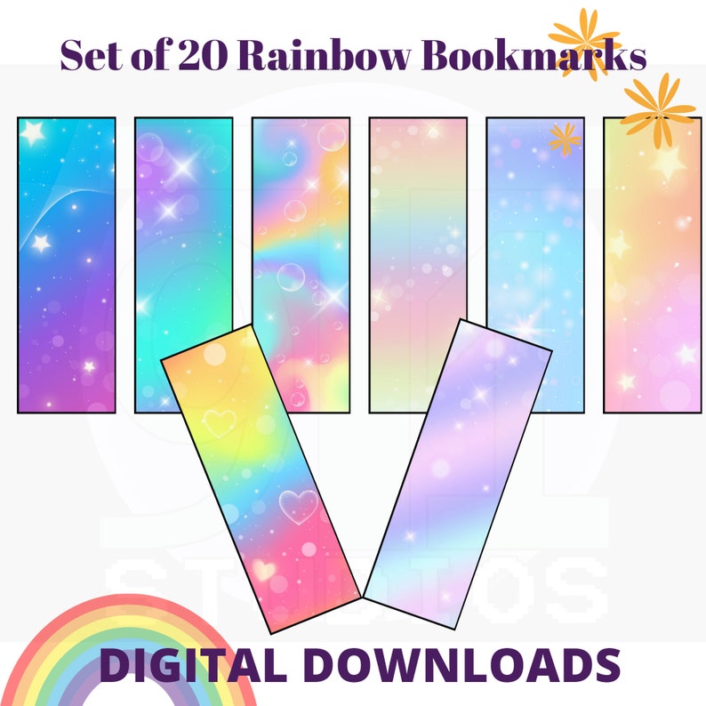 Set of 20 Rainbow Digital Bookmarks to Download and Print - Silhouette ...
