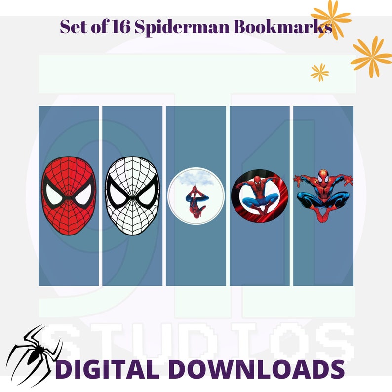 Set of 16 Spiderman Digital Bookmarks to Download and Print ...