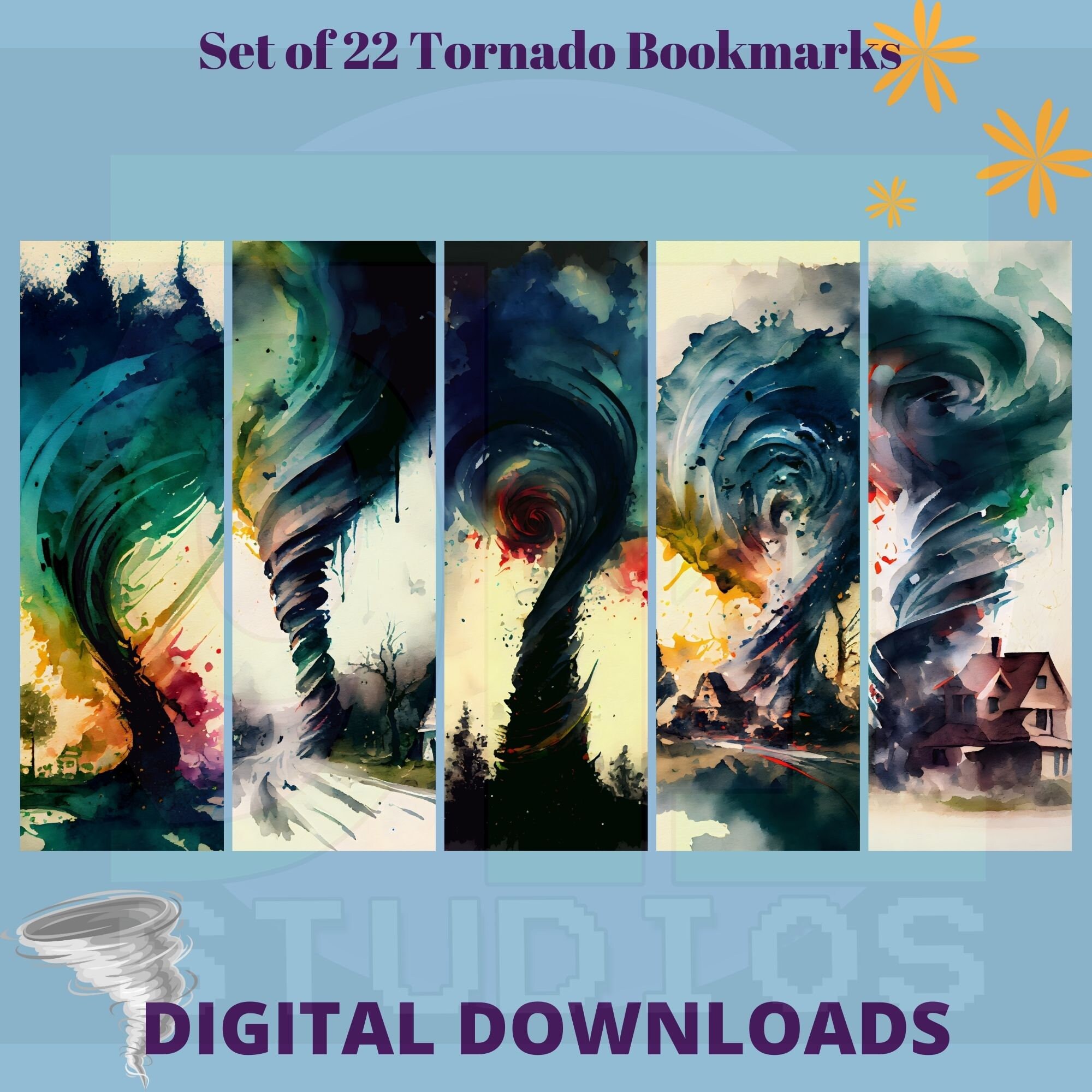 Set of 22 Tornado Digital Bookmarks to Download and Print - Silhouette ...