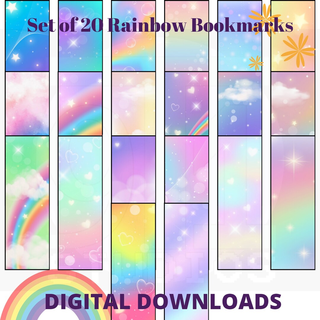 Set of 20 Rainbow Digital Bookmarks to Download and Print - Silhouette ...