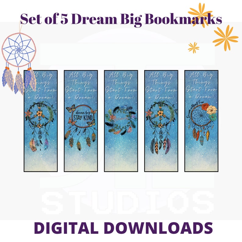Set of 5 Dream Big Digital Bookmarks to Download and Print - Silhouette ...