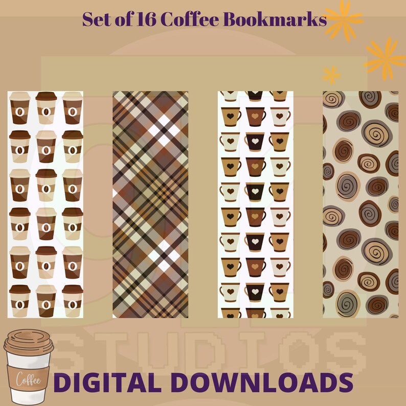 Set of 16 Coffee Digital Bookmarks to Download and Print - Silhouette ...