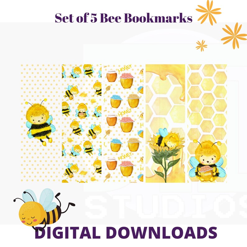 Set of 5 Bee Digital Bookmarks to Download and Print - Silhouette ...