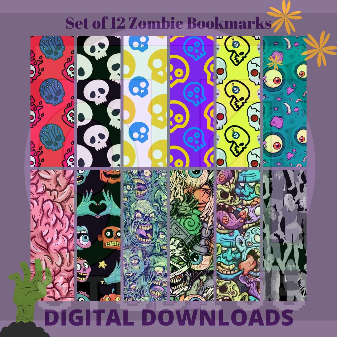 Set of 12 Zombie Digital Bookmarks to Download and Print - Silhouette ...