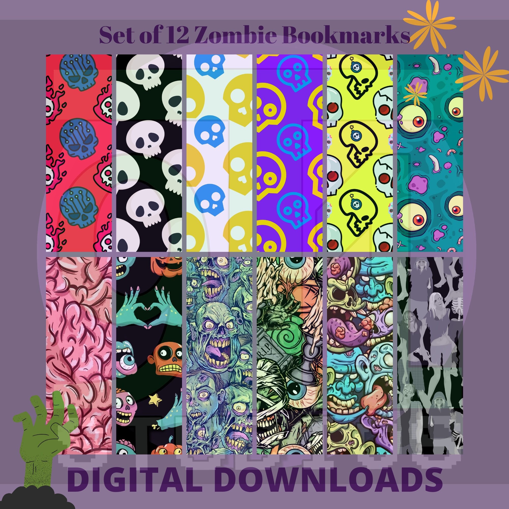 Set of 12 Zombie Digital Bookmarks to Download and Print - Silhouette ...