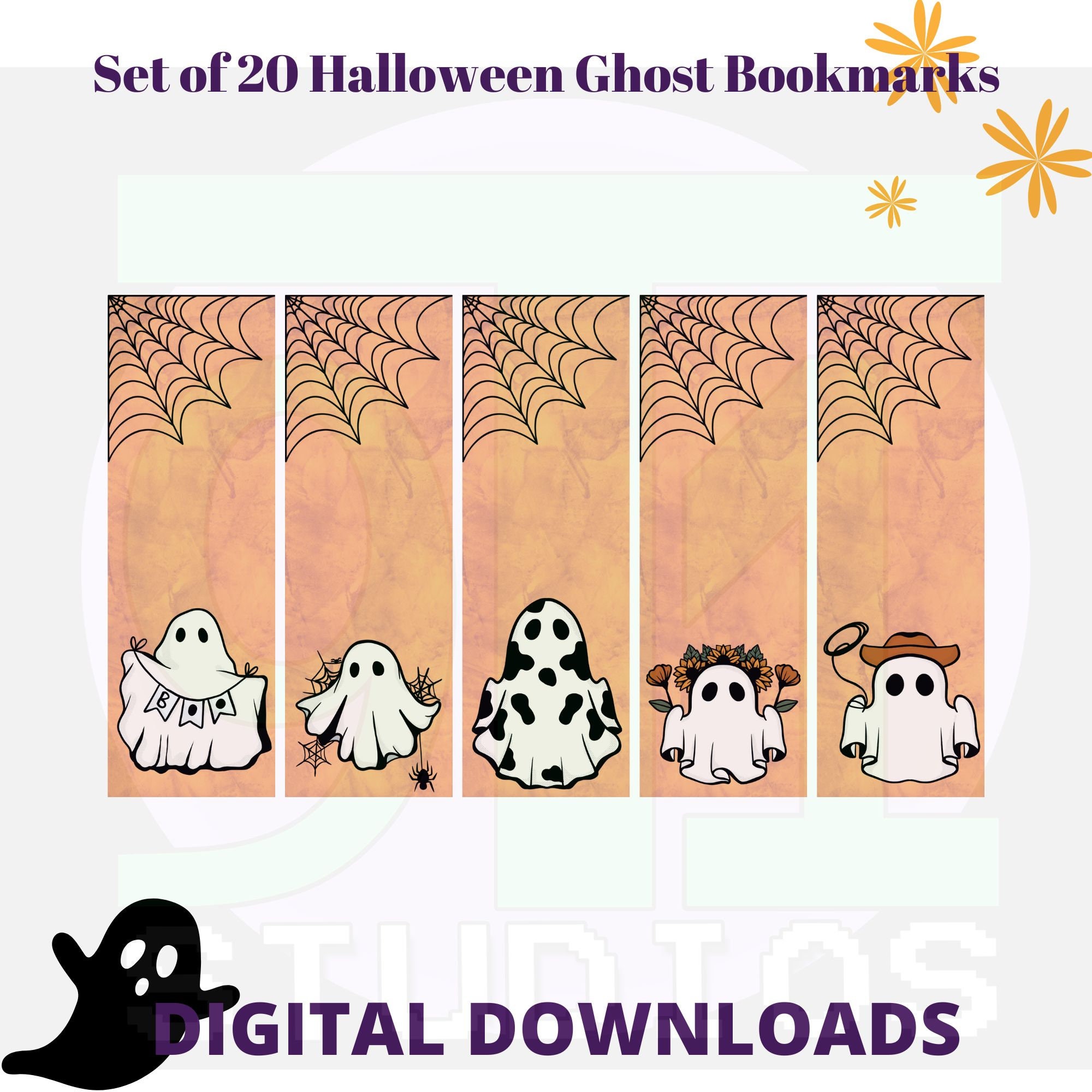 Set of 20 Halloween Ghosts Digital Bookmarks to Download and Print ...