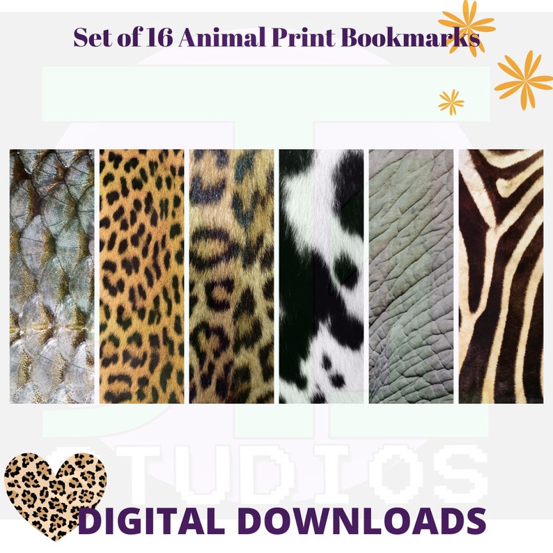 Set of 16 Animal Print Digital Bookmarks to Download and Print ...