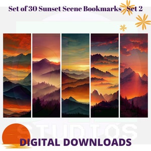 Set of 30 Sunset Digital Bookmarks to Download and Print - Silhouette ...