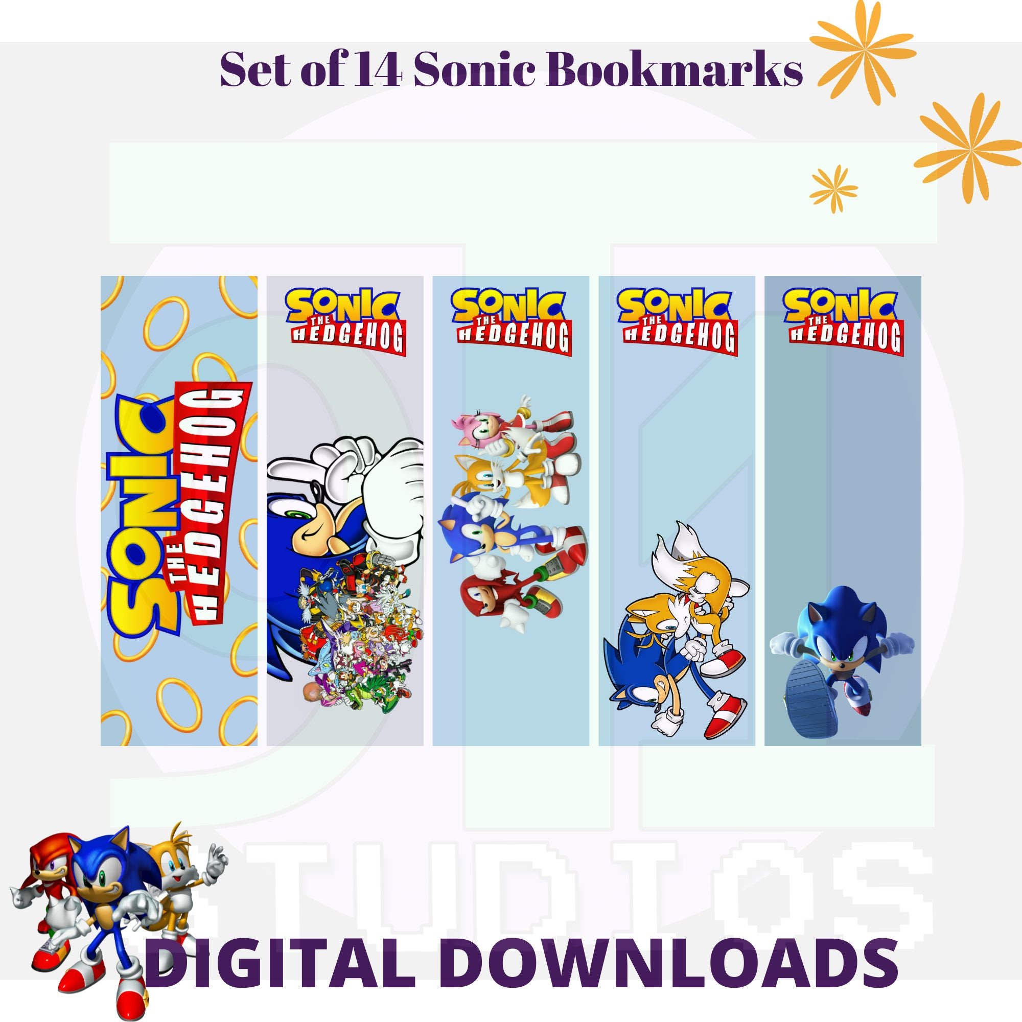 Set of 14 Sonic Digital Bookmarks to Download and Print - Silhouette ...