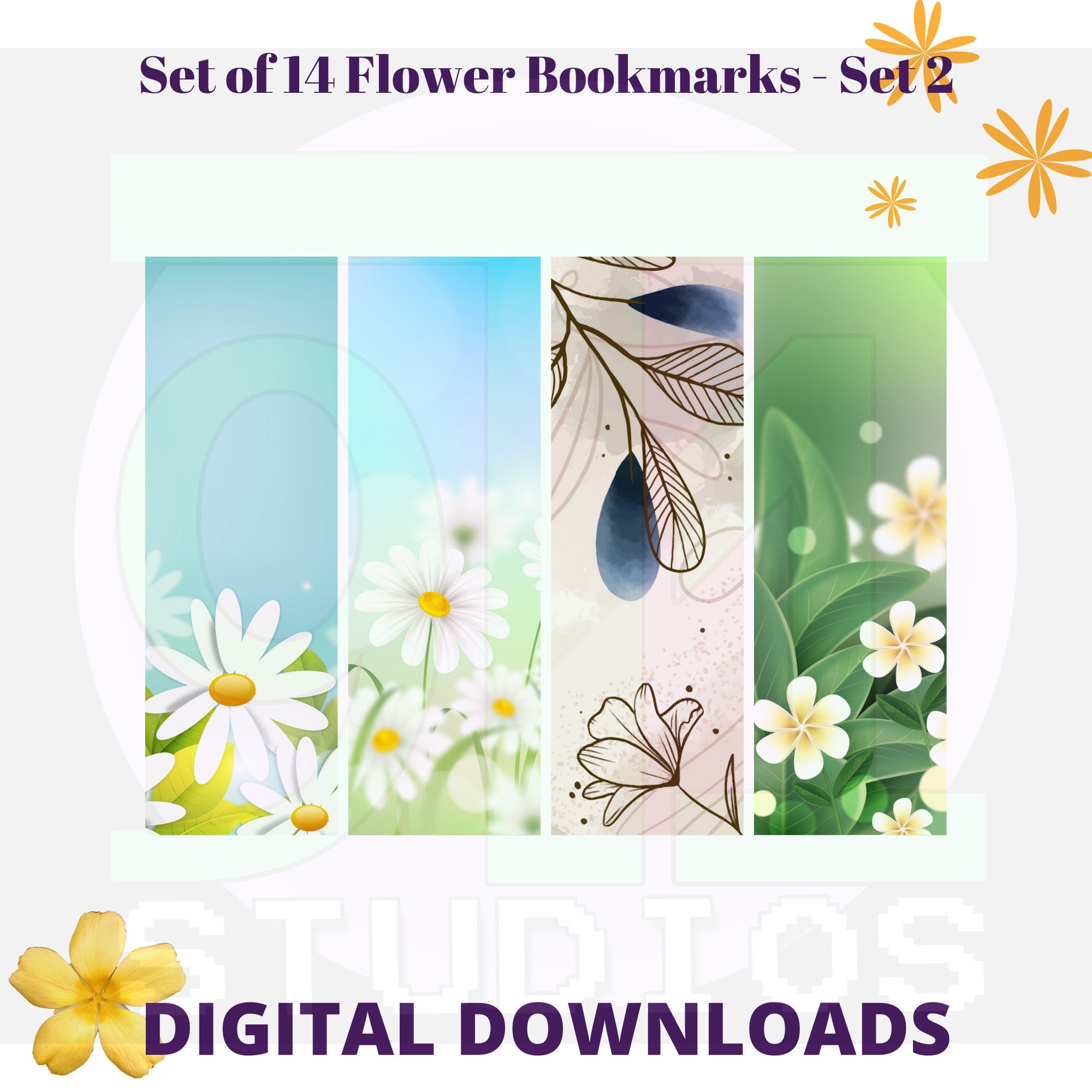 Set of 14 Flower Digital Bookmarks to Download and Print - Etsy Australia