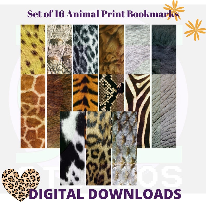 Set of 16 Animal Print Digital Bookmarks to Download and Print ...