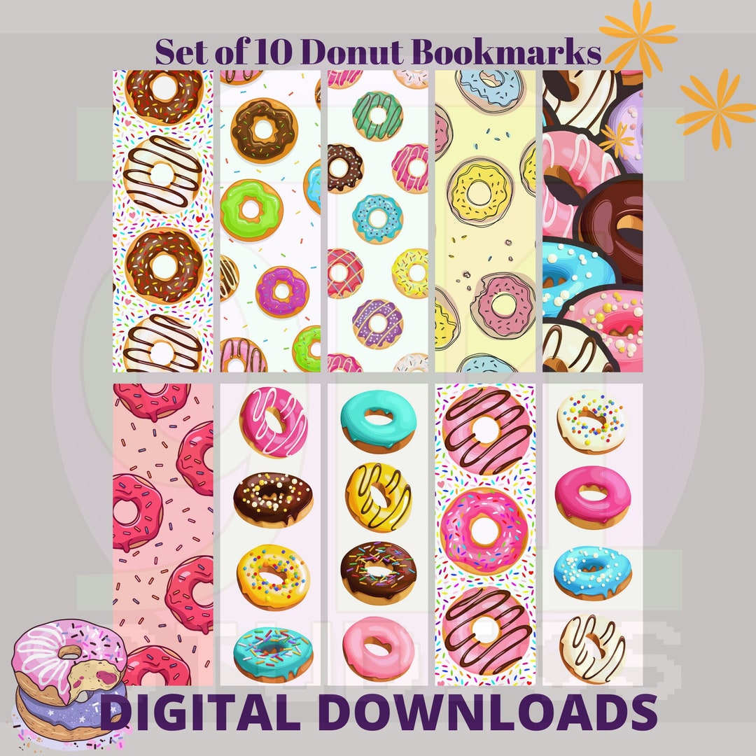 Set of 10 Donut Digital Bookmarks to Download and Print - Silhouette ...