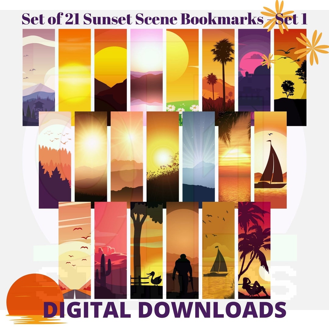 Set of 21 Sunset Digital Bookmarks to Download and Print - Silhouette ...