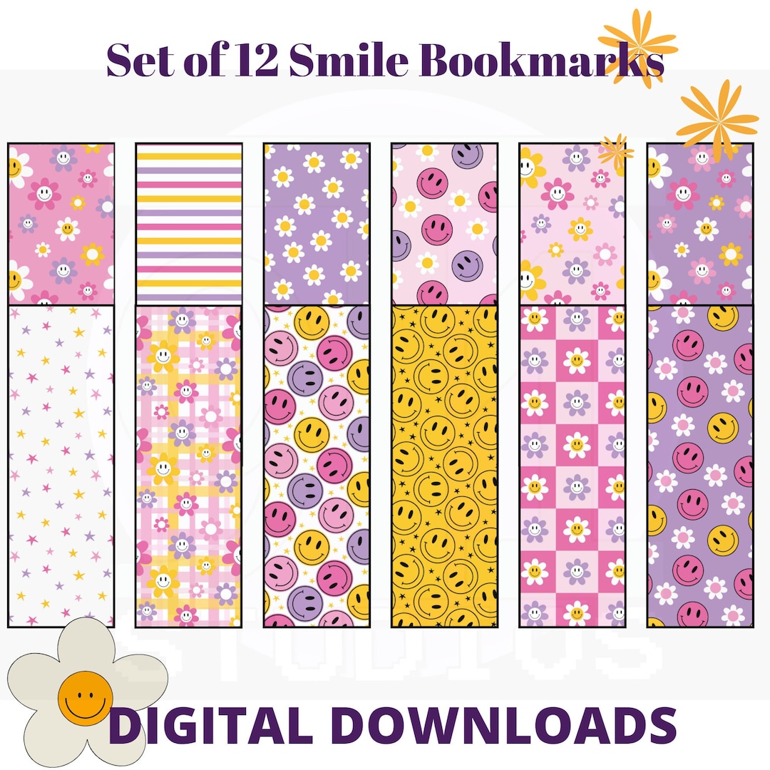 Set of 12 Smiley Digital Bookmarks to Download and Print - Silhouette ...