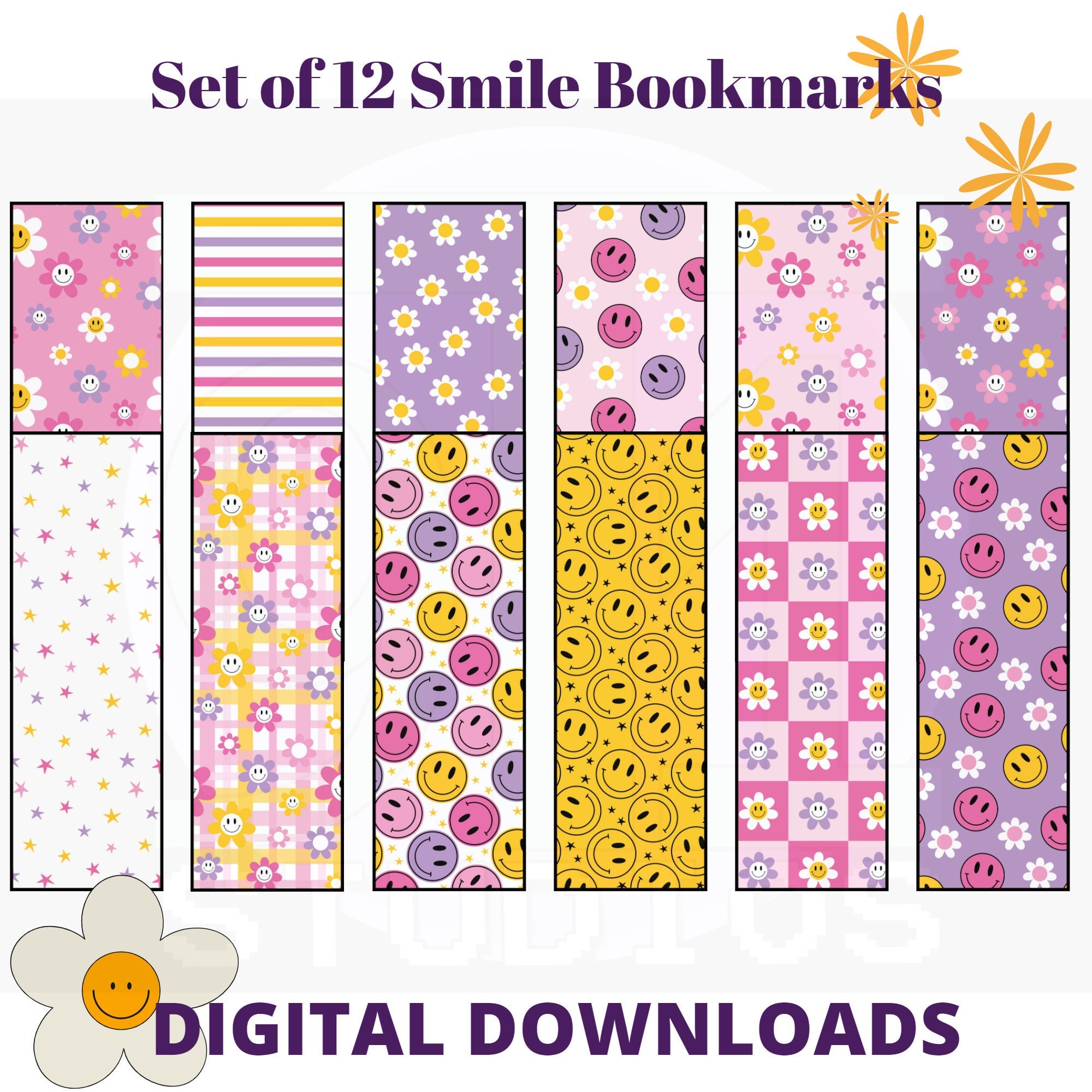 Set of 12 Smiley Digital Bookmarks to Download and Print - Silhouette ...