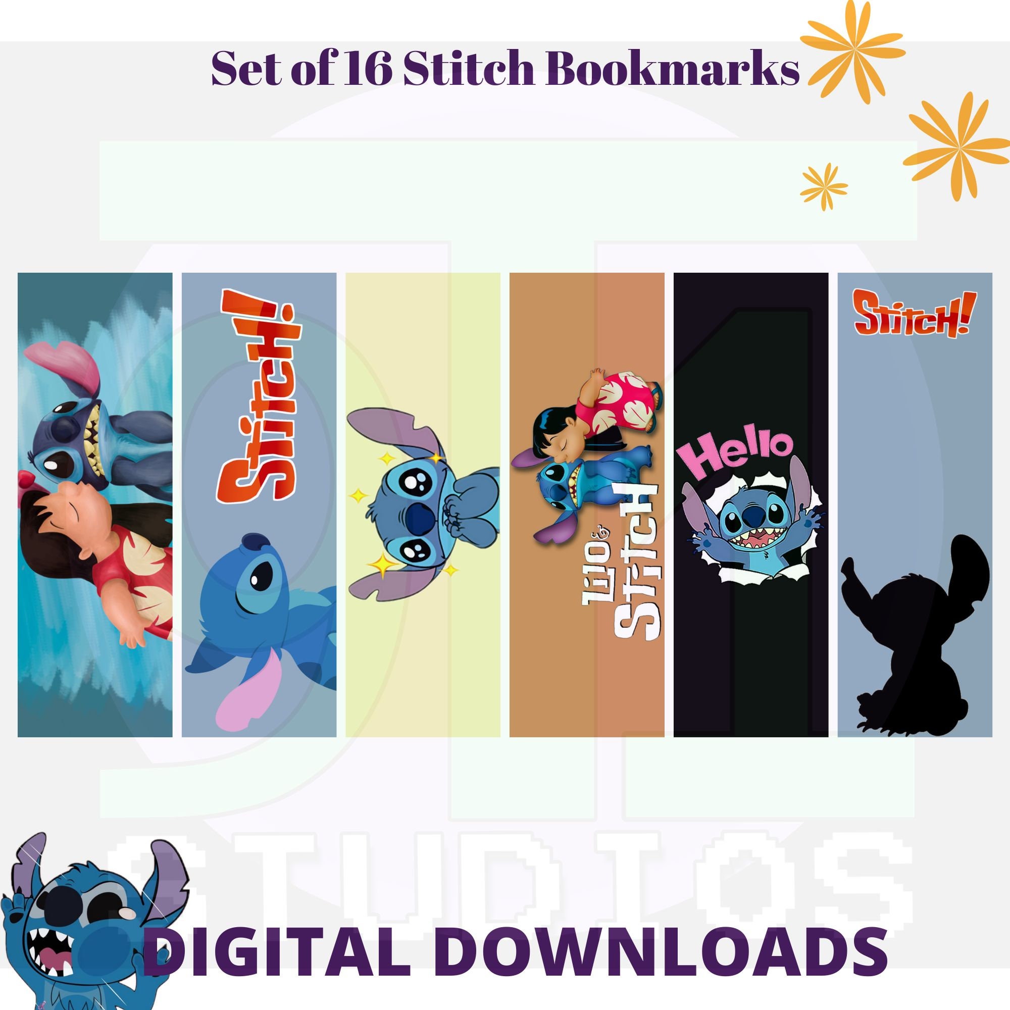Ensemble de 16 signets numériques Stitch à télécharger et à imprimer ...