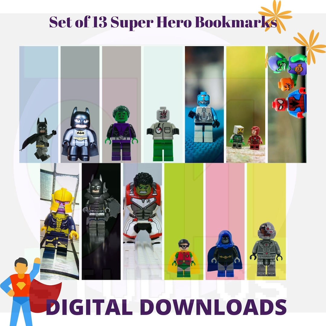 Set of 13 Super Hero Digital Bookmarks to Download and Print ...