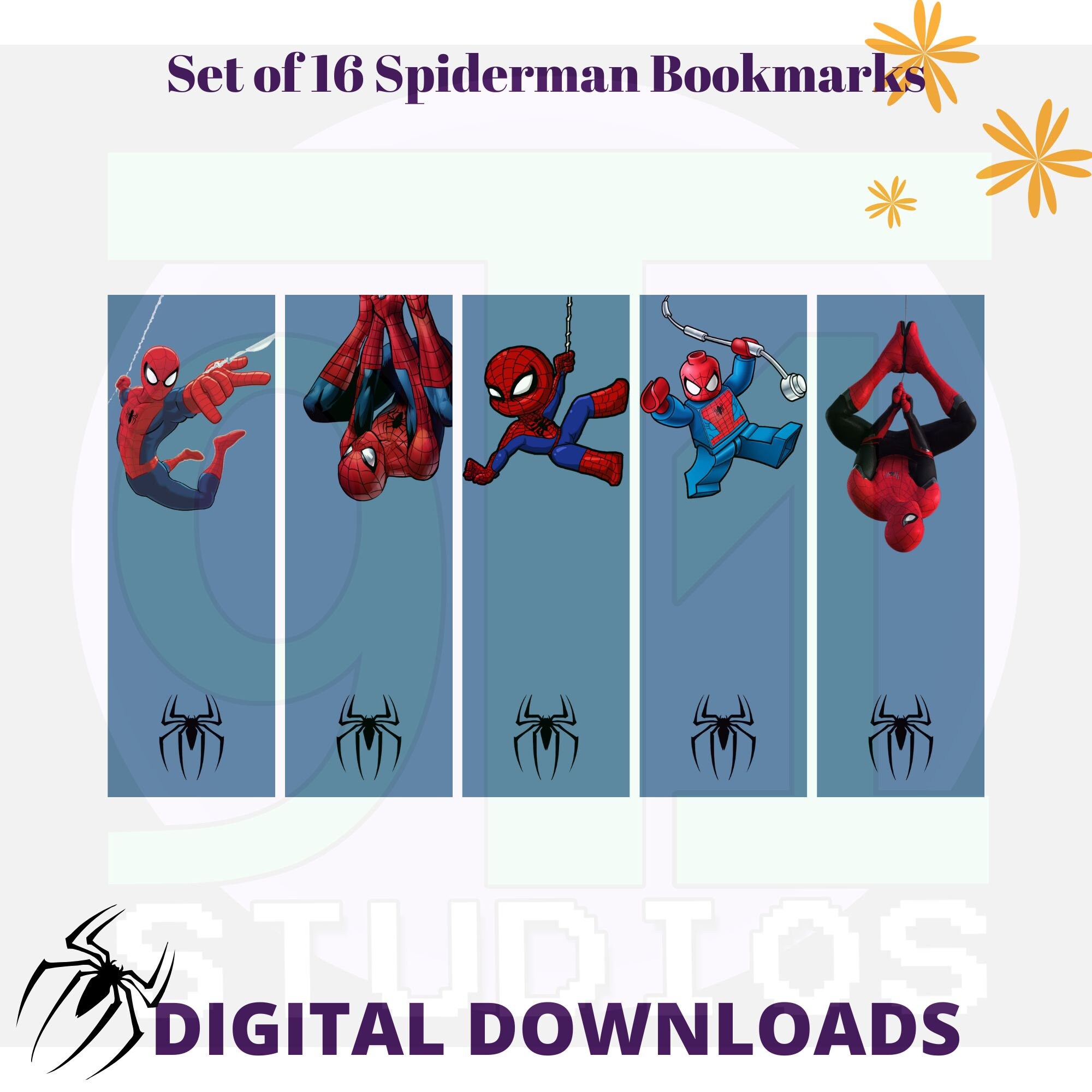Set of 16 Spiderman Digital Bookmarks to Download and Print ...