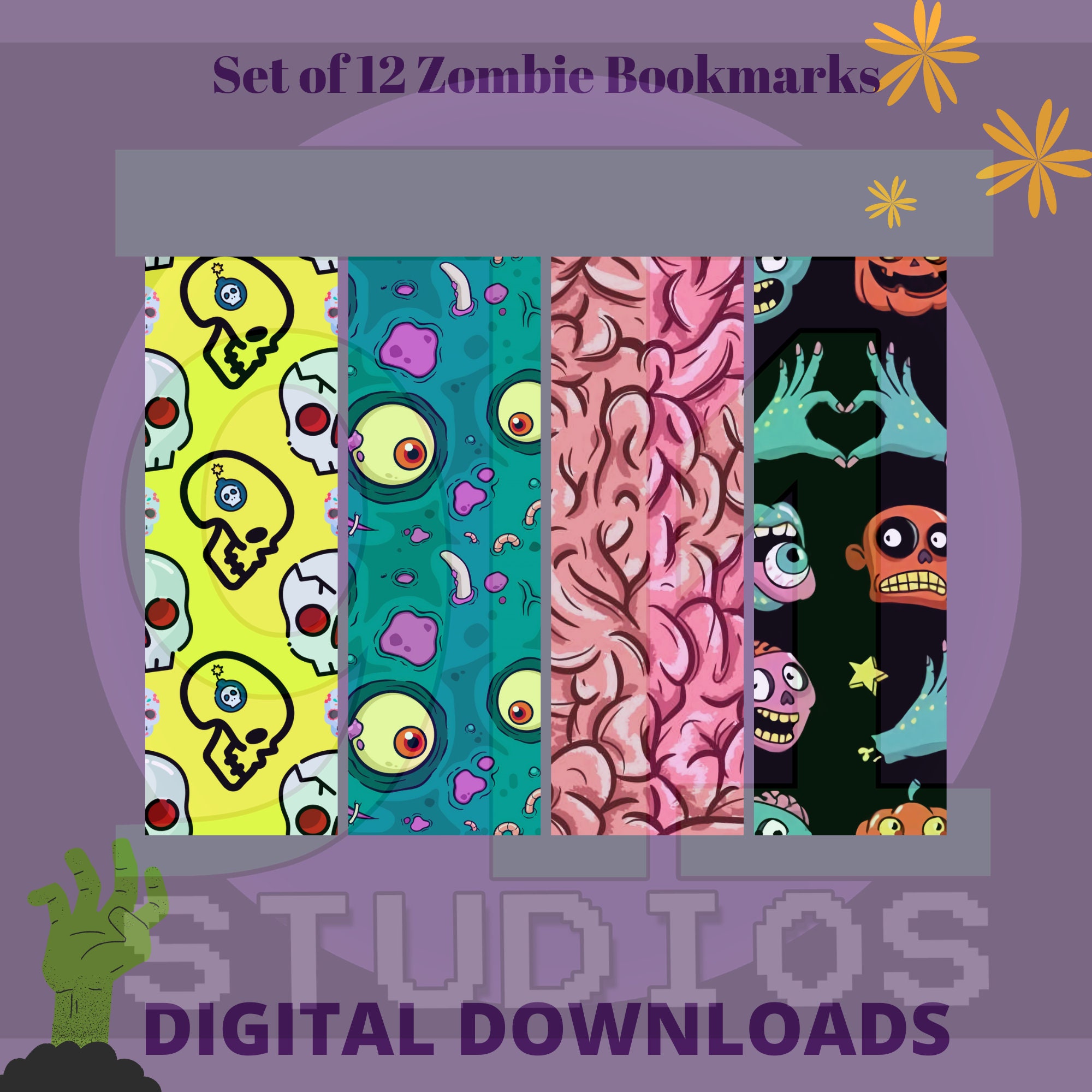 Set of 12 Zombie Digital Bookmarks to Download and Print - Silhouette ...