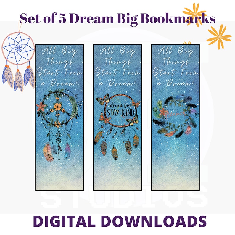 Set of 5 Dream Big Digital Bookmarks to Download and Print - Silhouette ...