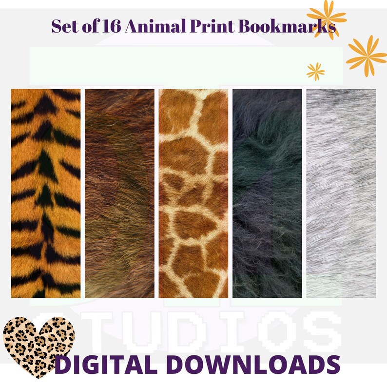 Set of 16 Animal Print Digital Bookmarks to Download and Print ...