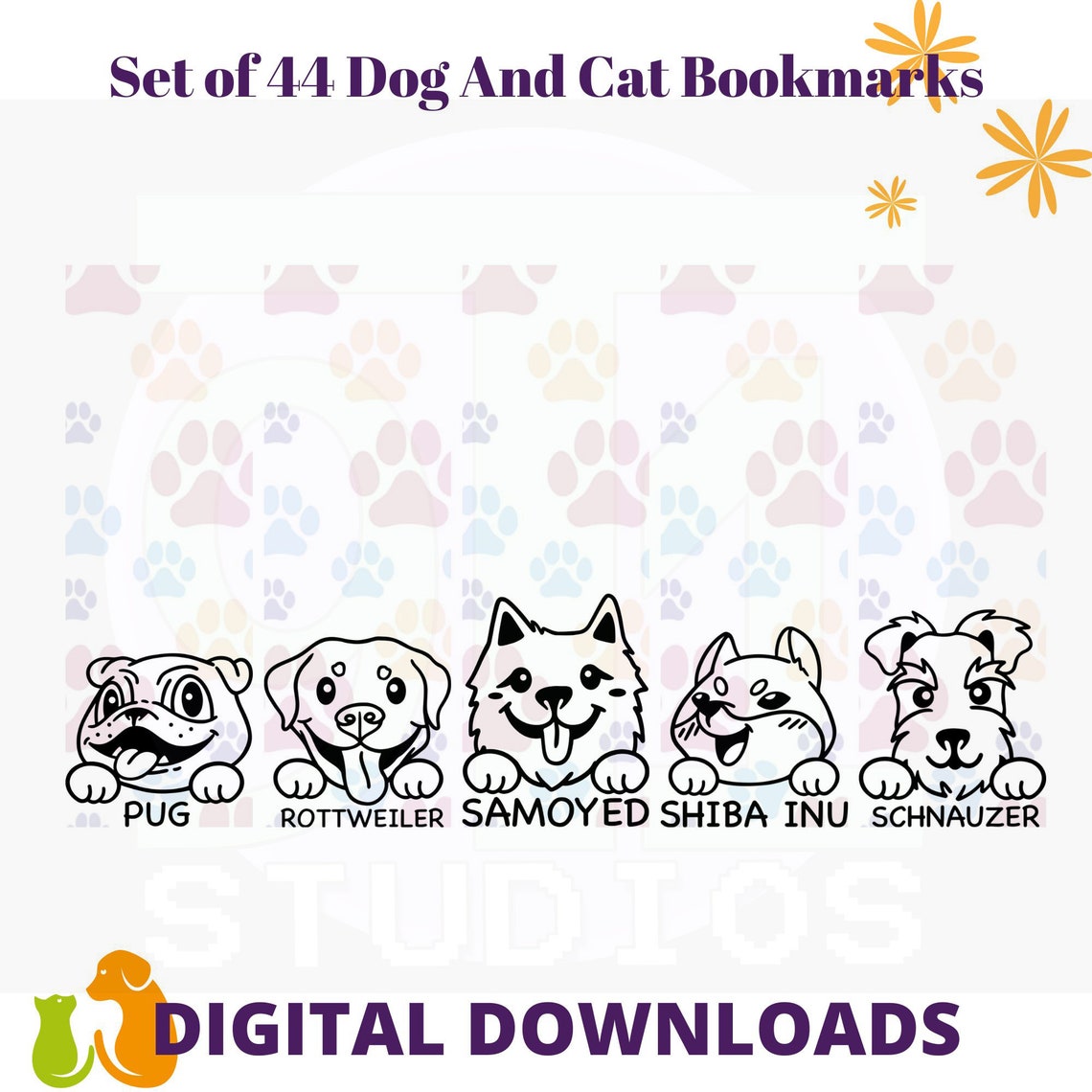 Set of 44 Dogs and Cats Digital Bookmarks to Download and - Etsy