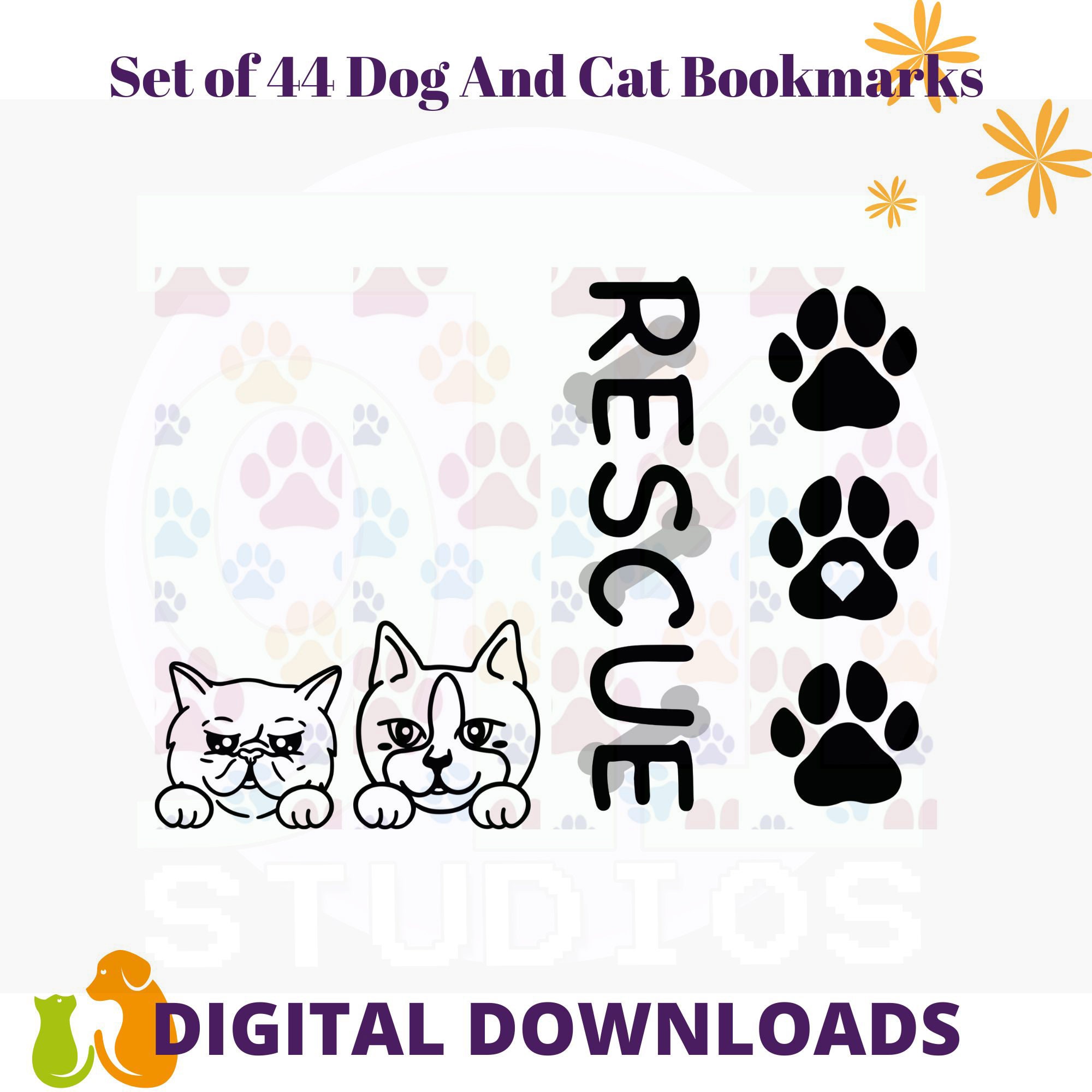 Set of 44 Dogs and Cats Digital Bookmarks to Download and - Etsy